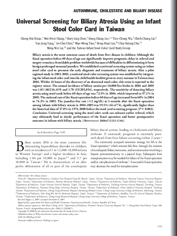 (PDF) Universal screening for biliary atresia using an infant stool ...