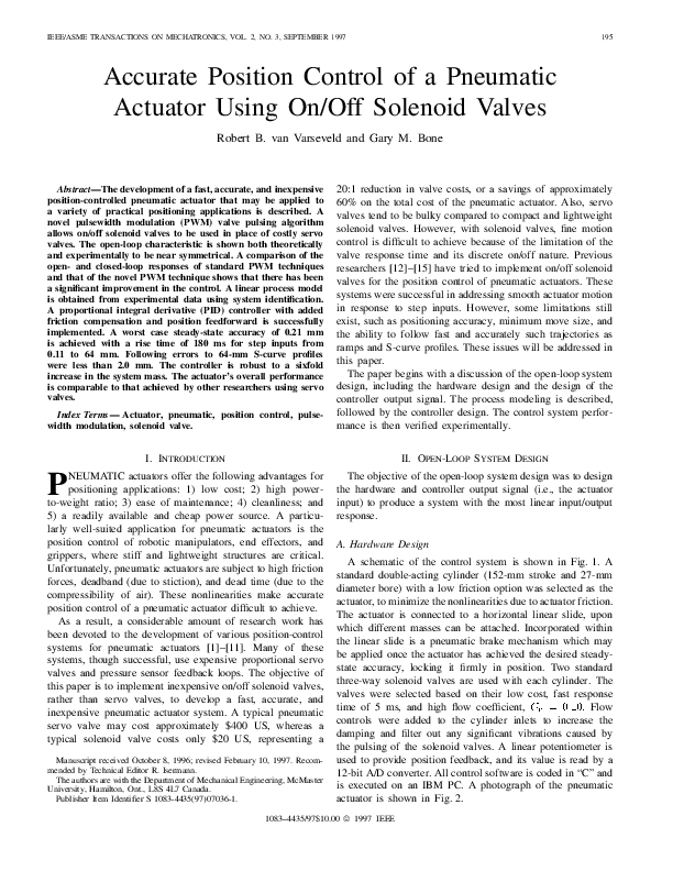 (PDF) Accurate Position Control of a Pneumatic Actuator Using On/Off ...