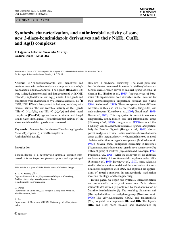 (PDF) Synthesis, characterization, and antimicrobial activity of some new 2-diazo-benzimidazole ...