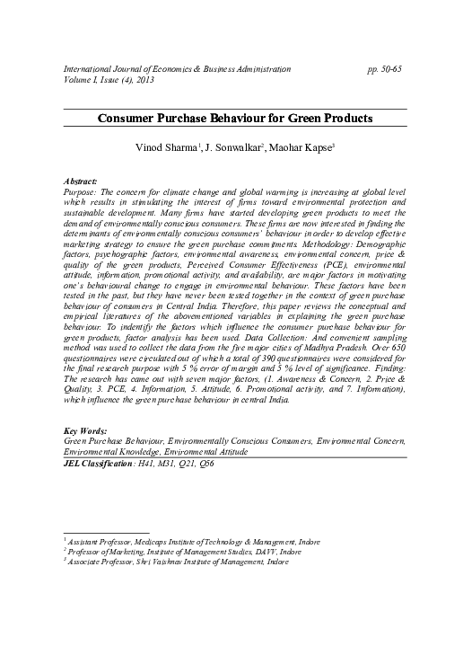 (PDF) Consumer Purchase Behaviour for Green Products