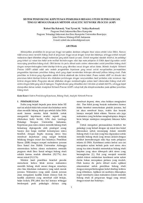 (PDF) SISTEM PENDUKUNG KEPUTUSAN PEMILIHAN BIDANG STUDI DI PERGURUAN ...