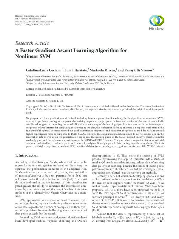 Pdf A Faster Gradient Ascent Learning Algorithm For Nonlinear Svm
