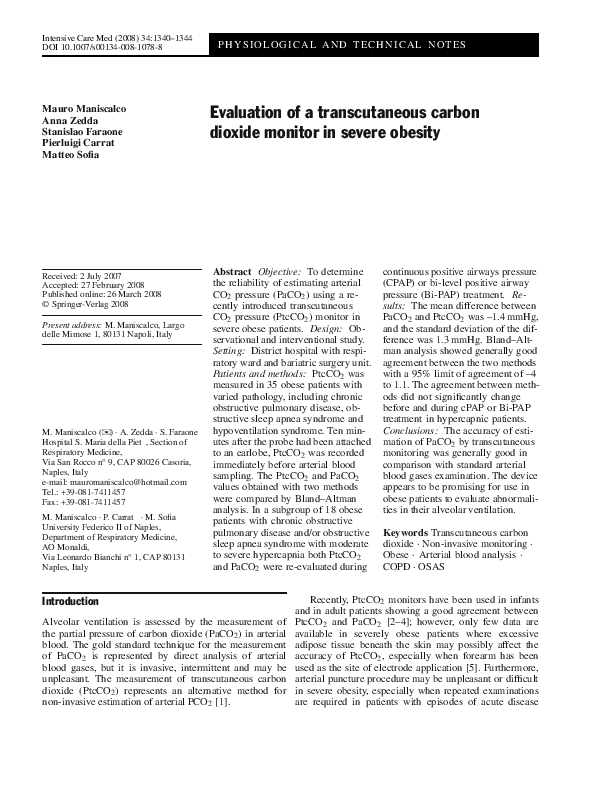 (PDF) Evaluation of a transcutaneous carbon dioxide monitor in severe ...