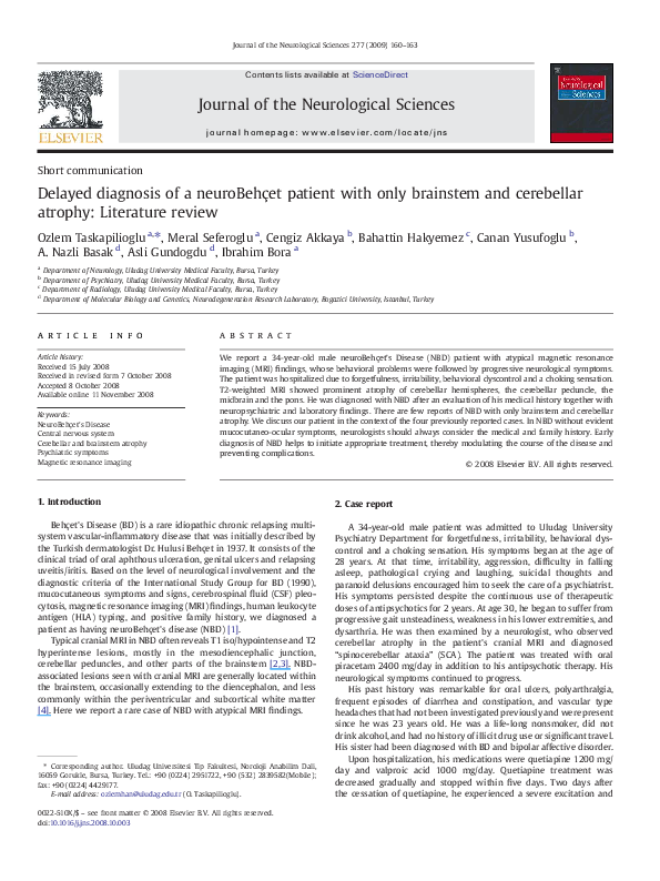 (PDF) Delayed diagnosis of a neuroBehçet patient with only brainstem ...