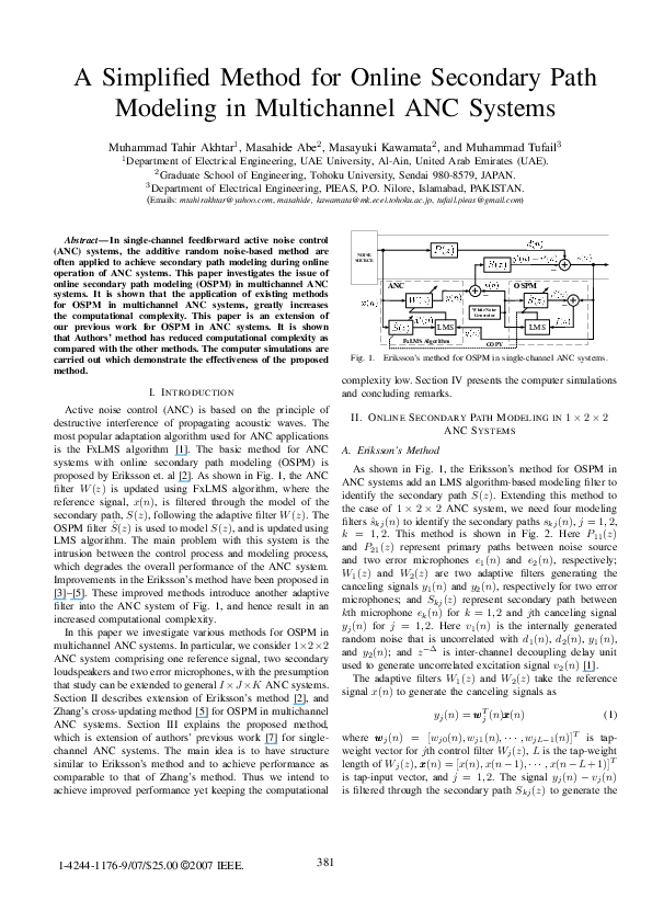 (PDF) A simplified method for online secondary path modeling in multichannel ANC systems