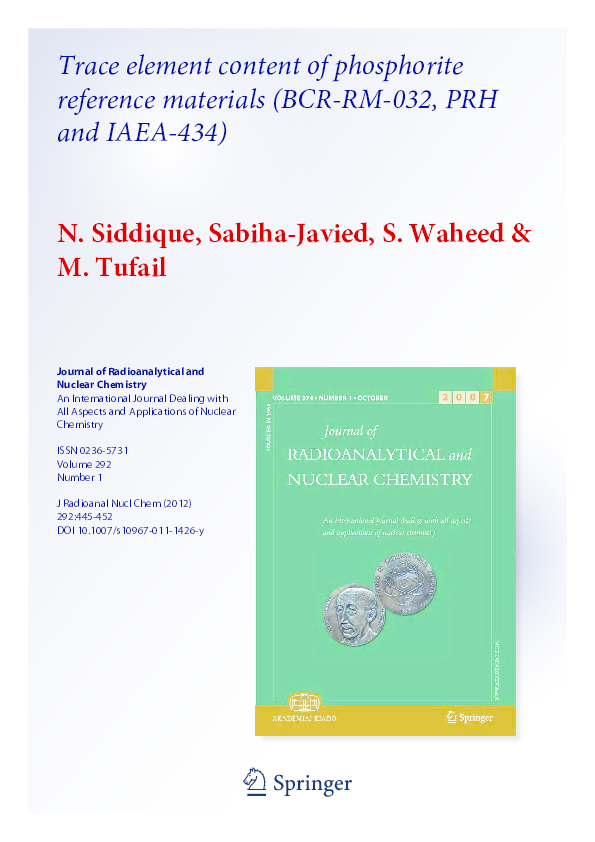 (PDF) Trace element content of phosphorite reference materials (BCR-RM-032, PRH and IAEA-434)