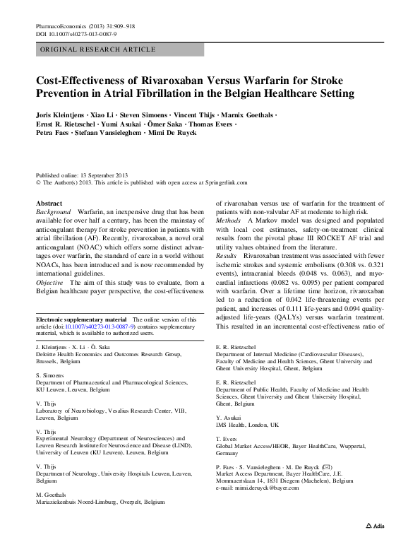 (PDF) Cost-Effectiveness of Rivaroxaban Versus Warfarin for Stroke Prevention in Atrial ...