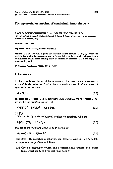 (PDF) The representation problem of constrained linear elasticity