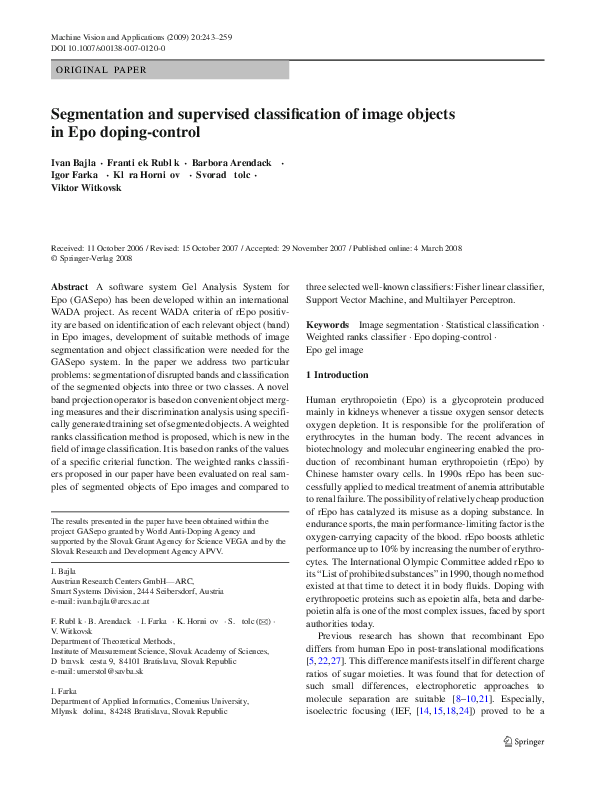 (PDF) Segmentation and supervised classification of image objects in Epo doping-control | Viktor ...