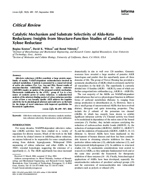 (PDF) Catalytic mechanism and substrate selectivity of aldo-keto reductases: Insights from ...