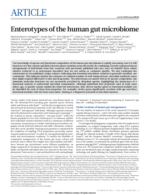 (PDF) Enterotypes of the human gut microbiome