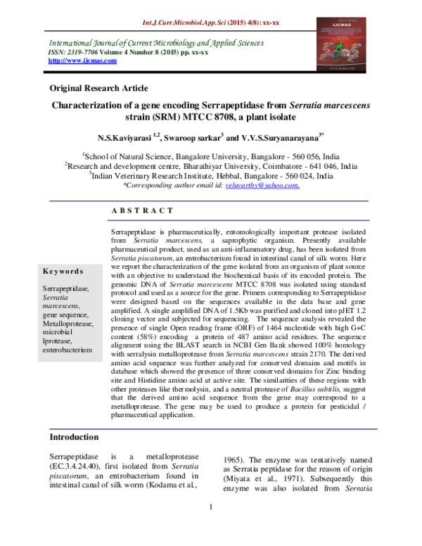 (PDF) Characterization of a gene encoding Serrapeptidase from Serratia ...