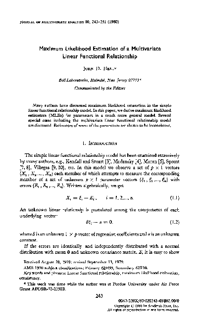 Pdf Maximum Likelihood Estimation Of A Multivariate Linear Functional