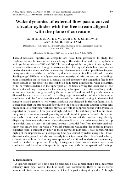 (PDF) Wake dynamics of external flow past a curved circular cylinder ...