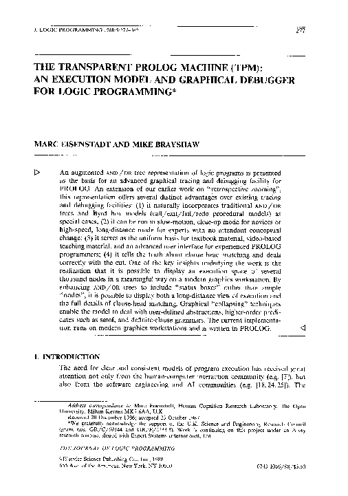 (PDF) The transparent PROLOG machine (TPM): an execution model and graphical debugger for logic ...