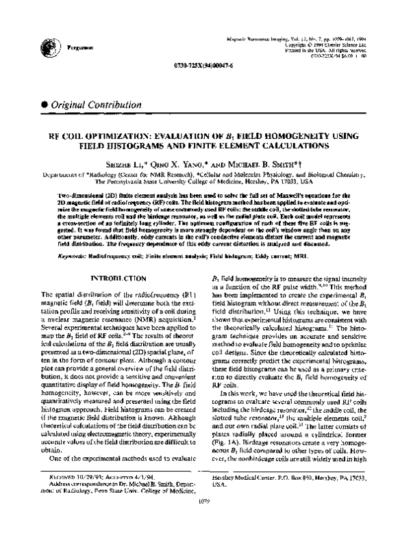 (PDF) RF coil optimization: Evaluation of B1 field homogeneity using ...