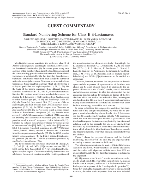 (PDF) Standard Numbering Scheme for Class B -Lactamases