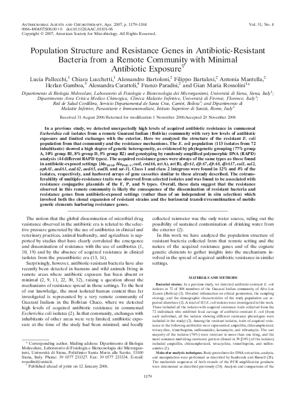 (PDF) Population Structure and Resistance Genes in Antibiotic-Resistant Bacteria from a Remote ...