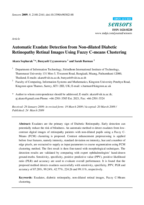 Pdf Automatic Exudate Detection From Non Dilated Diabetic Retinopathy