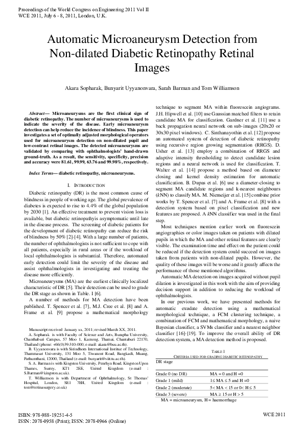 (PDF) Automatic microaneurysm detection from non-dilated diabetic retinopathy retinal images