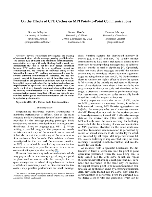 (PDF) On the Effects of CPU Caches on MPI Point-to-Point Communications