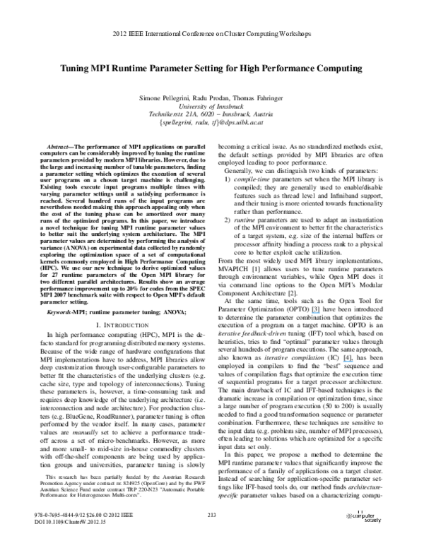 (PDF) Tuning MPI Runtime Parameter Setting for High Performance Computing (PDF) Tuning MPI Runtime Parameter Setting for High Performance Computing
