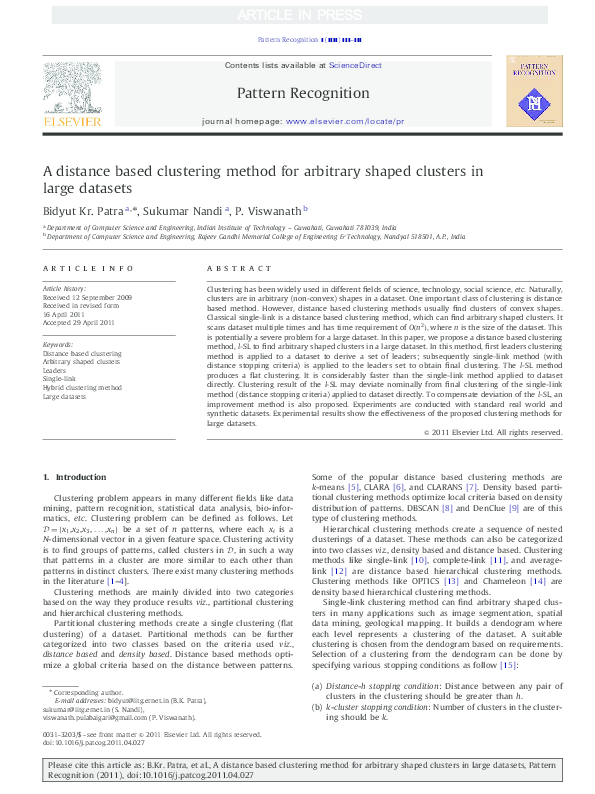 Pdf A Distance Based Clustering Method For Arbitrary Shaped Clusters In Large Datasets 