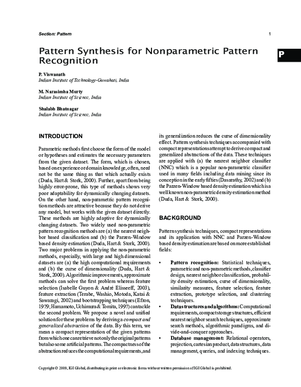 Pdf Pattern Synthesis For Nonparametric Pattern Recognition