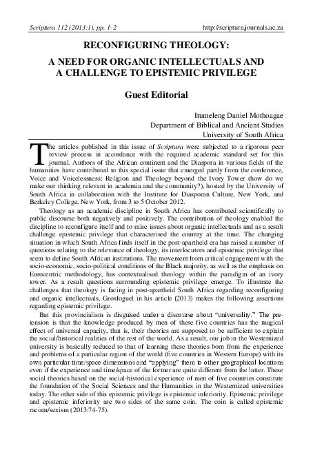 (PDF) RECONFIGURING THEOLOGY: A NEED FOR ORGANIC INTELLECTUALS AND A ...