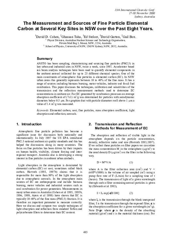 (PDF) The Measurement and Sources of Fine Particle Elemental Carbon at ...
