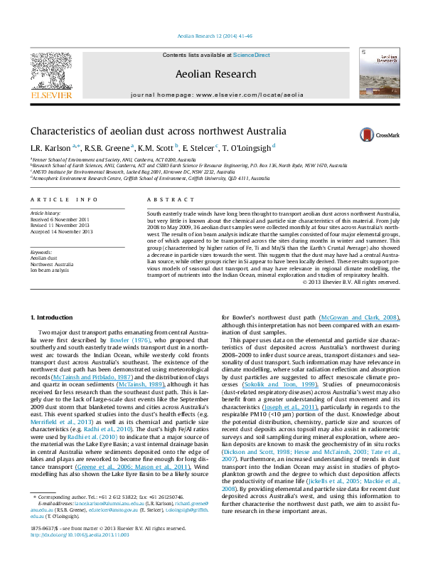 (PDF) Characteristics of aeolian dust across northwest Australia