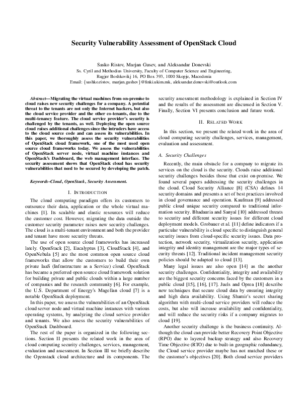 (PDF) Security Vulnerability Assessment of OpenStack Cloud