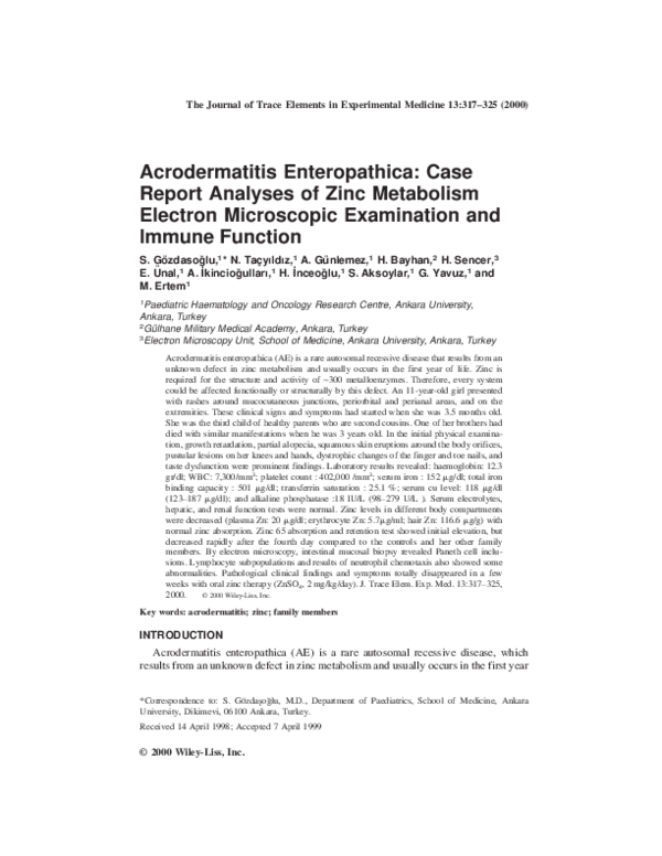 (PDF) Acrodermatitis enteropathica: Case report analyses of zinc ...