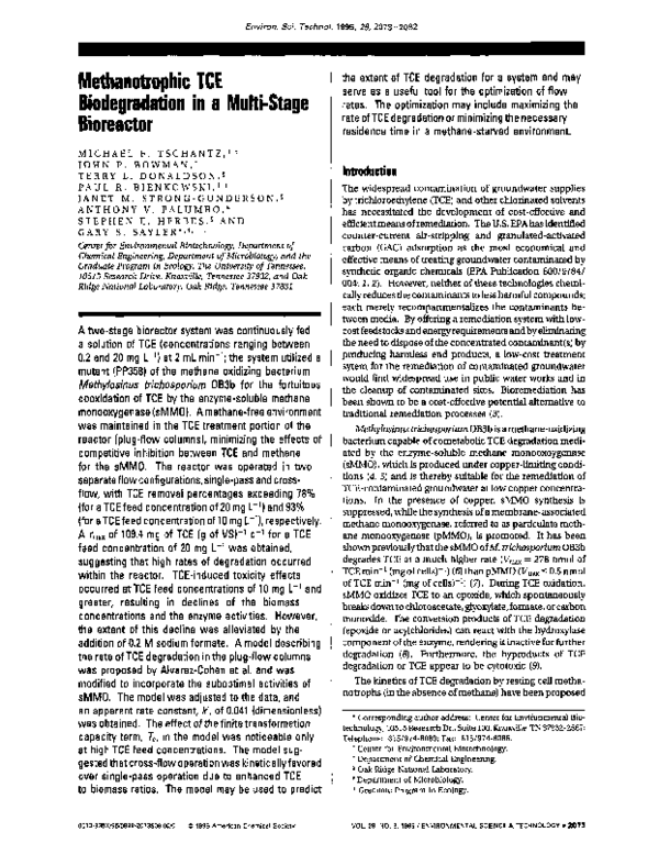 (PDF) Methanotrophic TCE Biodegradation in a Multi-Stage Bioreactor