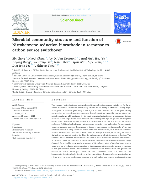 (PDF) Microbial community structure and function of nitrobenzene reduction biocathode in ...