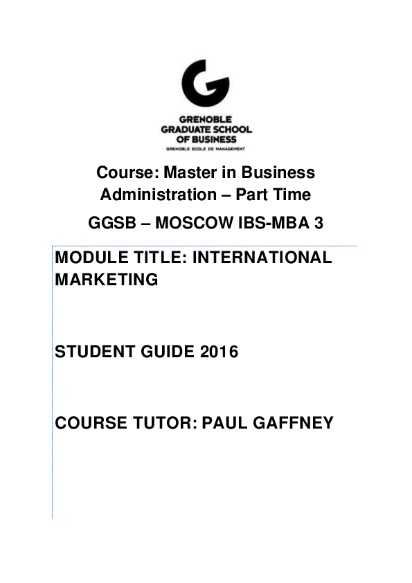 (PDF) MODULE TITLE: INTERNATIONAL MARKETING STUDENT GUIDE 2016
