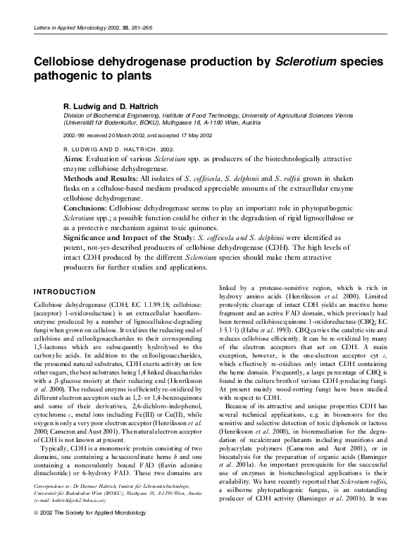 (PDF) Cellobiose dehydrogenase production by Sclerotium species ...