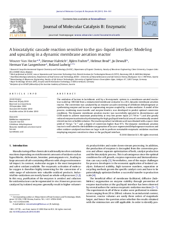 (PDF) A biocatalytic cascade reaction sensitive to the gas–liquid ...