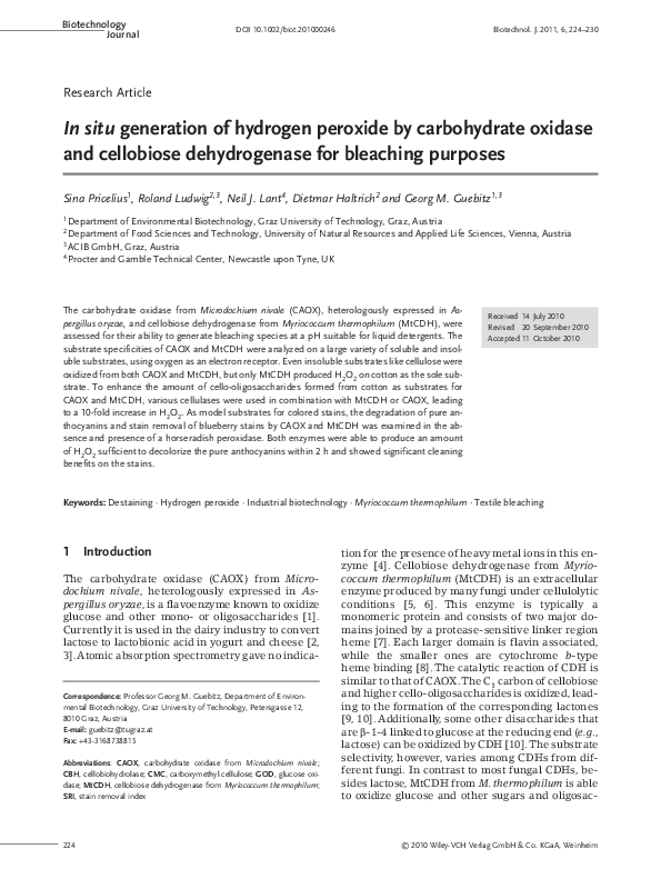 (PDF) In situ generation of hydrogen peroxide by carbohydrate oxidase ...