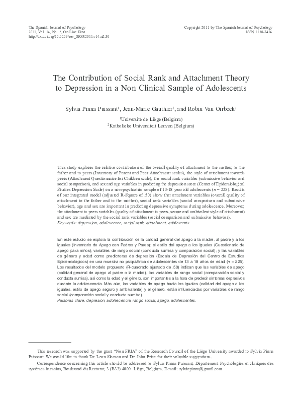 (PDF) The Contribution of Social Rank and Attachment Theory to ...