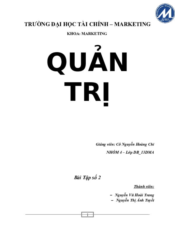 (DOC) Gi ng viên: Cô Nguy n Hoàng Chi Nguy n Vũ Hoài Trang Nguy n Th Ánh Tuy t