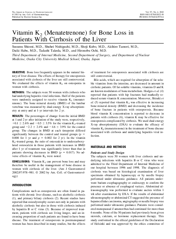(PDF) Vitamin K2 (menatetrenone) for bone loss in patients with ...