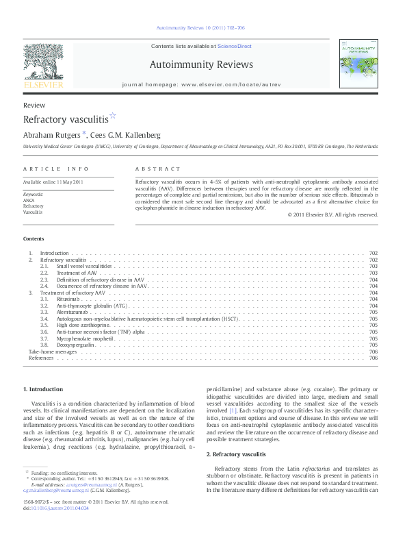 Pdf Refractory Vasculitis