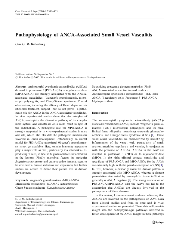 (PDF) Pathophysiology of ANCA-associated small vessel vasculitis