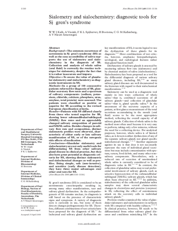 (PDF) Sialometry and sialochemistry: diagnostic tools for Sj gren's ...