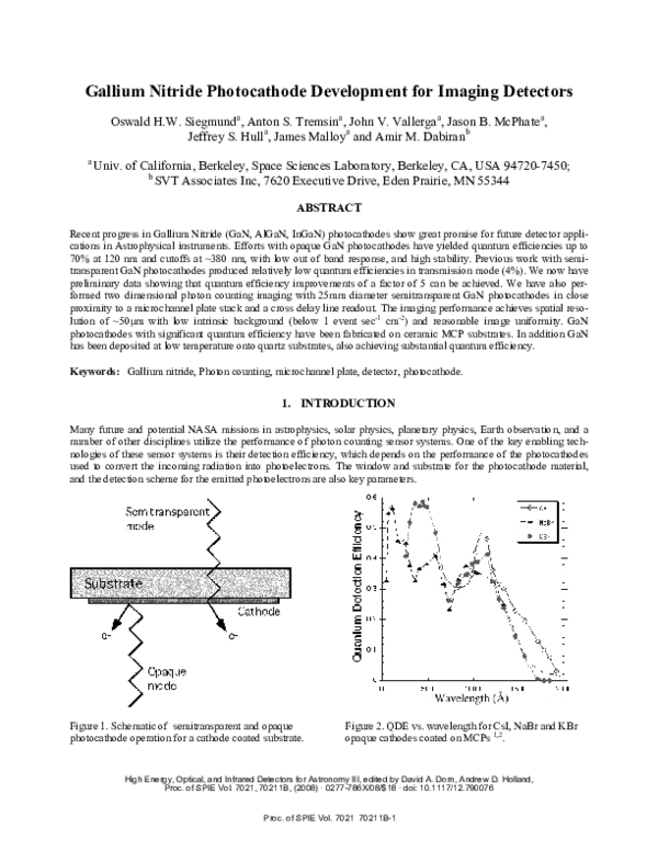 (PDF) Gallium nitride photocathode development for imaging detectors | Amir Dabiran - Academia.edu