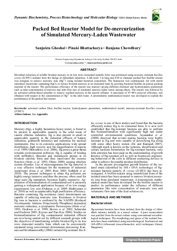 (PDF) Packed Bed Reactor Model for De-mercurization of Simulated ...