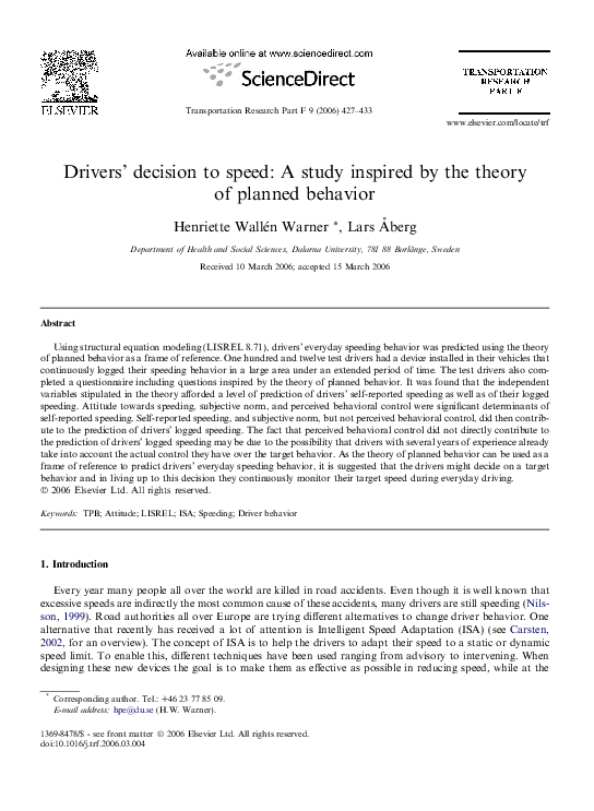 (PDF) Drivers’ decision to speed: A study inspired by the theory of ...