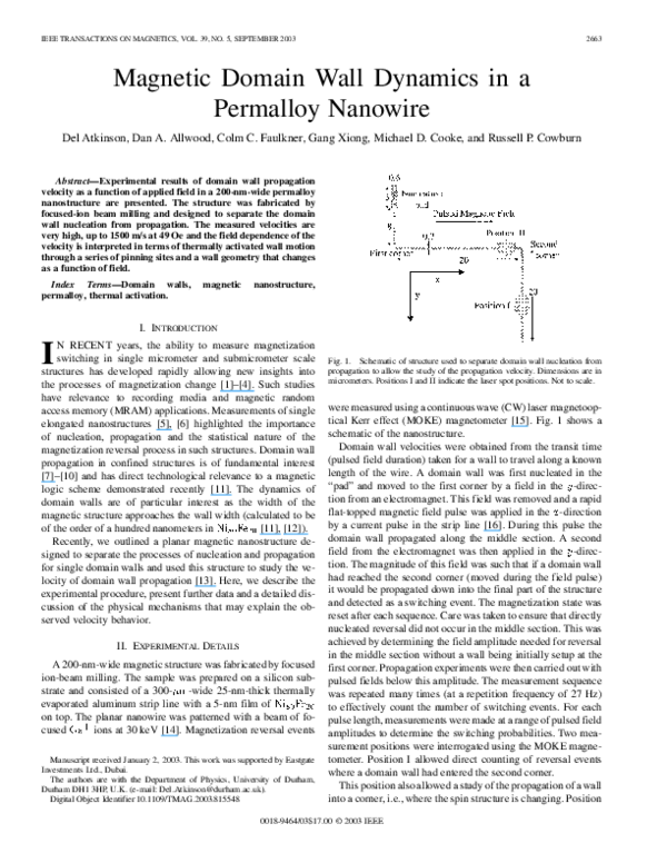 (PDF) Magnetic domain wall dynamics in a permalloy nanowire