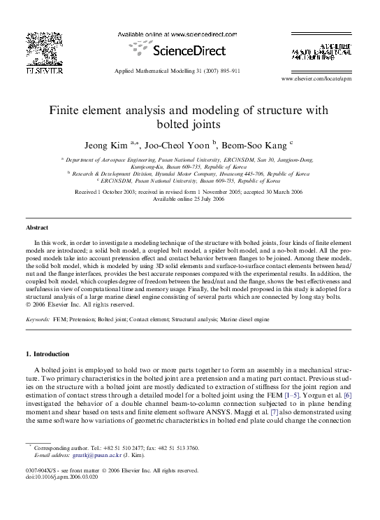 (PDF) Finite element analysis and modeling of structure with bolted joints